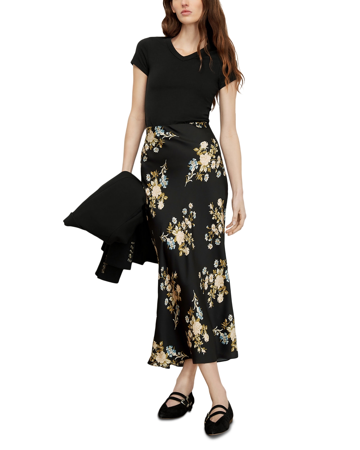 VERONICA BEARD Veronica Beard Clover Floral Print Silk Blend Slip Skirt